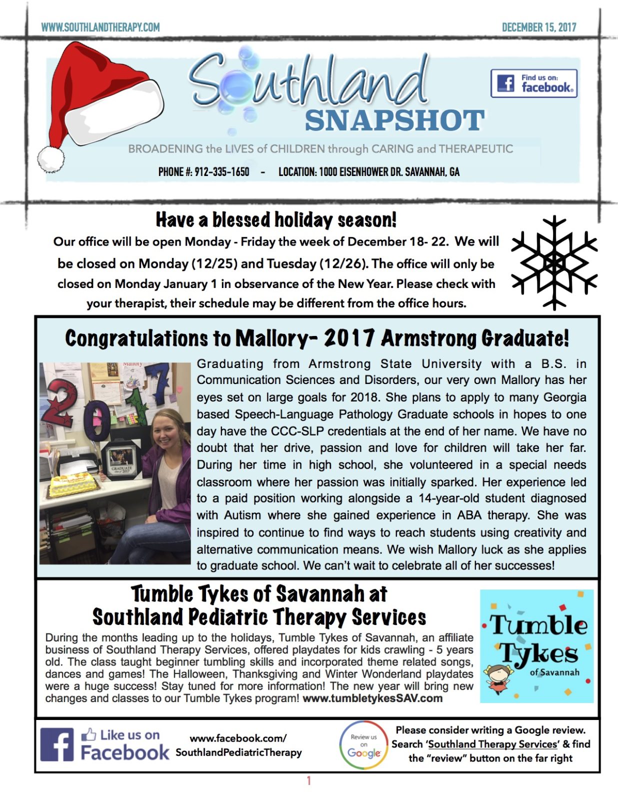 December Newsletter Happy Holidays Southland Therapy Services Inc 